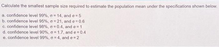 Solved Calculate the smallest sample size required to | Chegg.com
