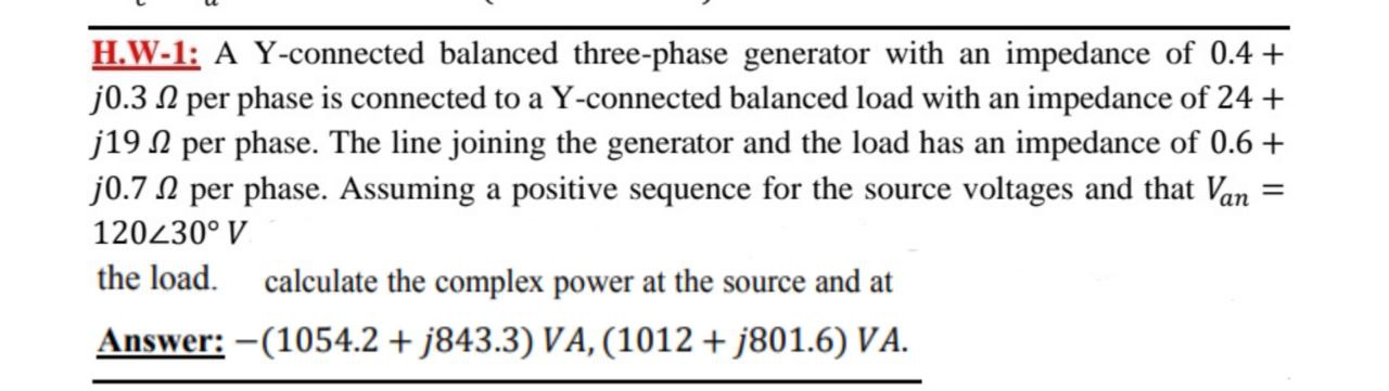 Solved H.W-1: A Y-connected balanced three-phase generator | Chegg.com