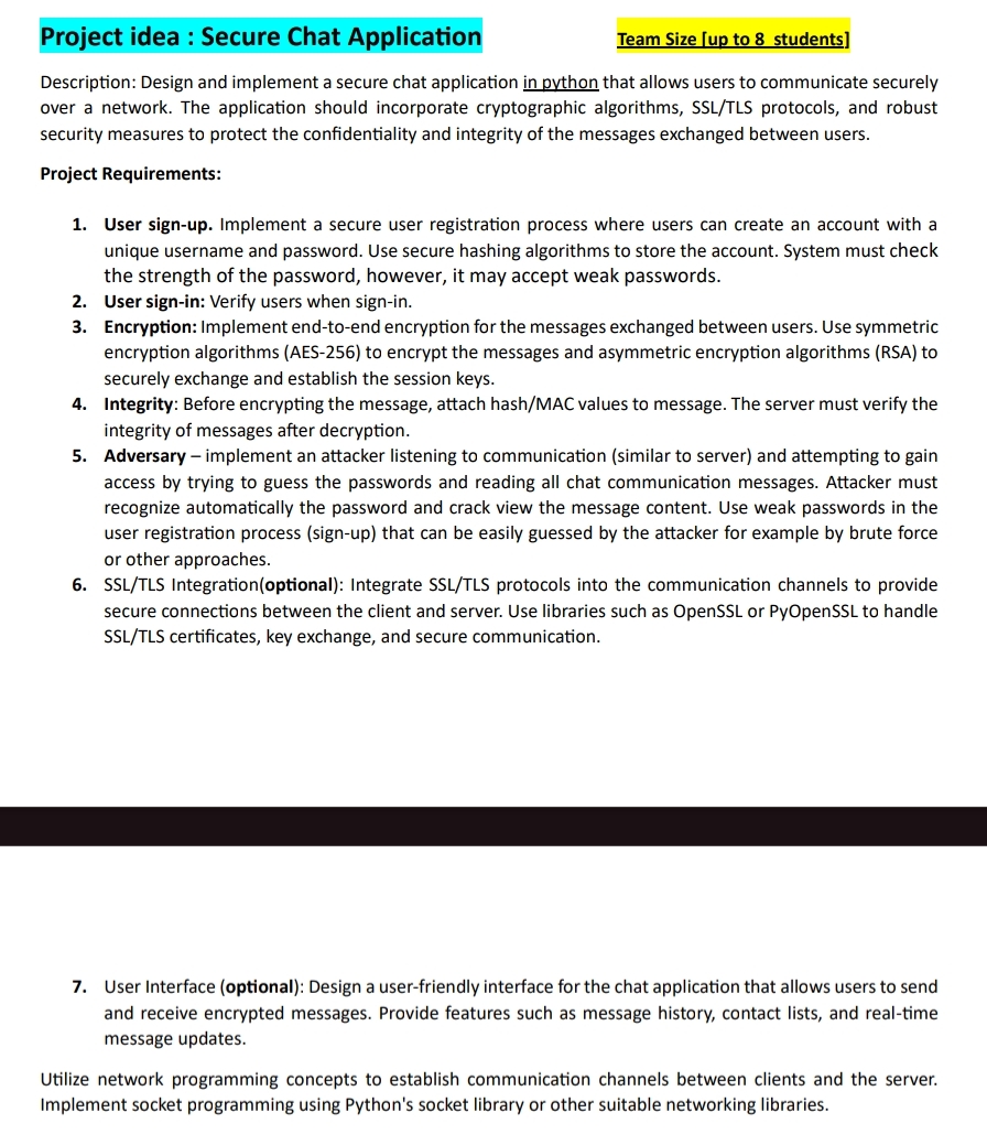 Solved Project idea : Secure Chat ApplicationTeam Size [up | Chegg.com