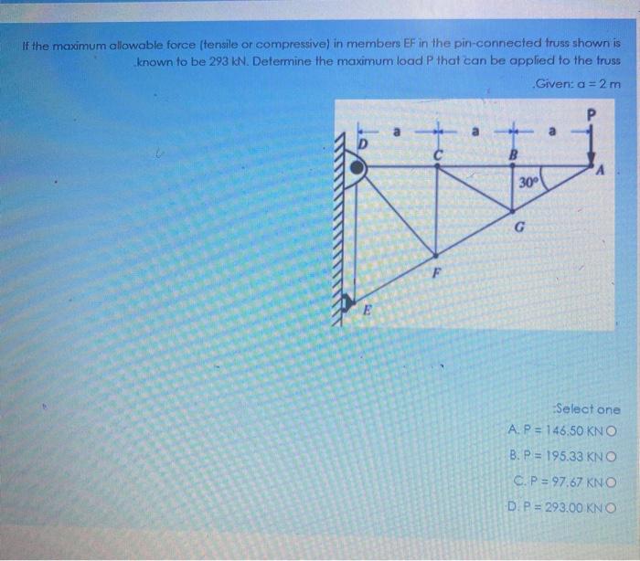 Solved If the maximum allowable force (tensile or | Chegg.com