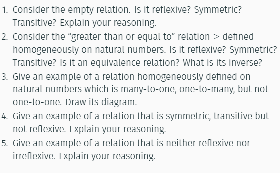 Solved 1. Consider the empty relation. Is it reflexive? | Chegg.com