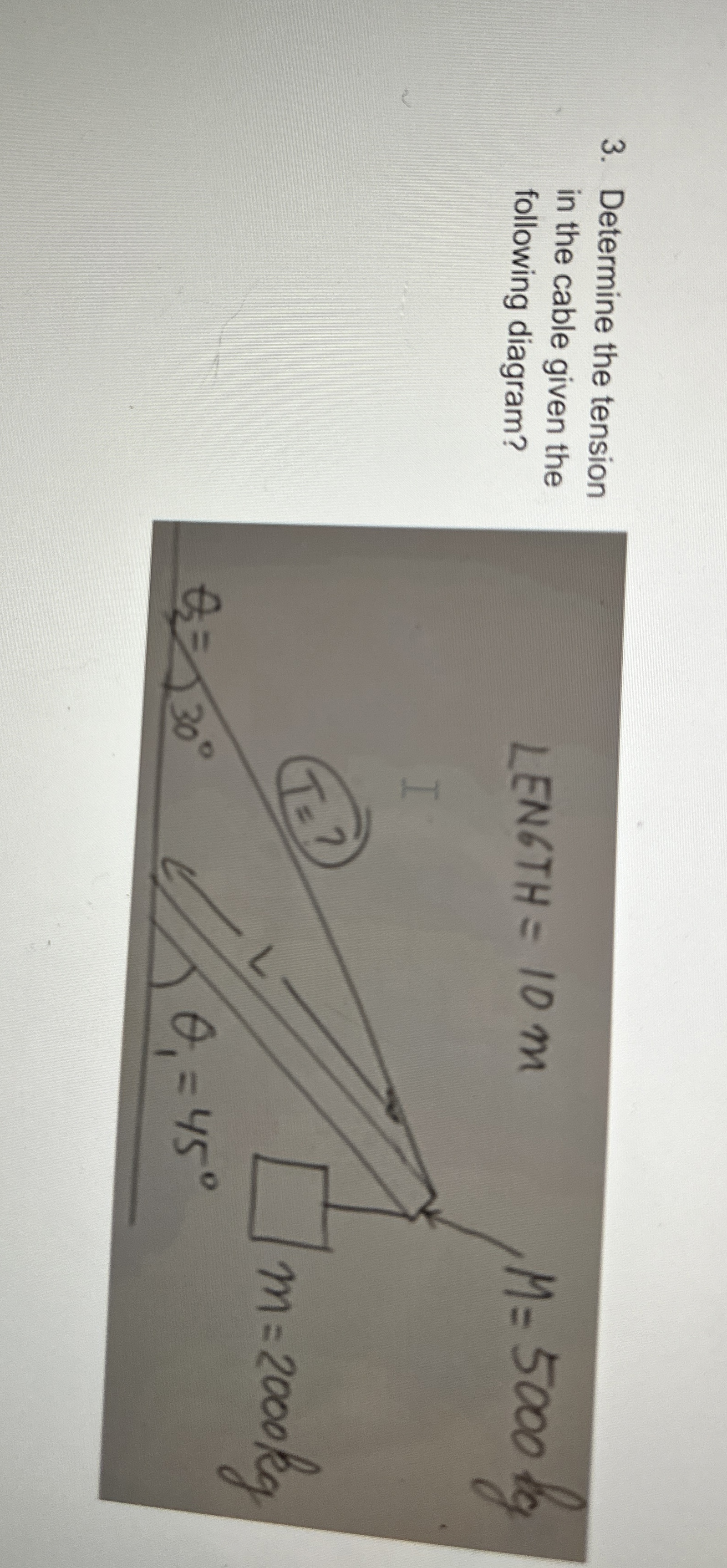 Solved Determine the tension in the cable given the | Chegg.com