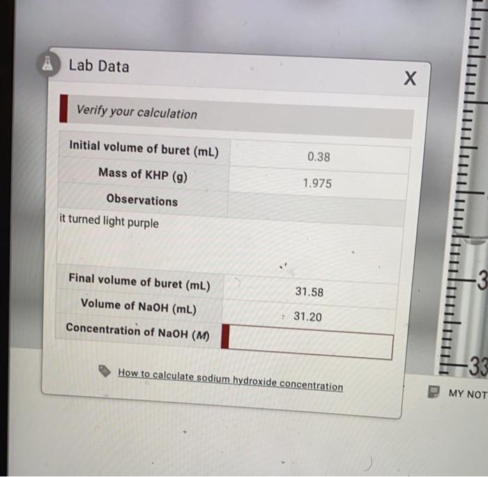 Solved A Lab Data Х Verify your calculation Initial volume | Chegg.com