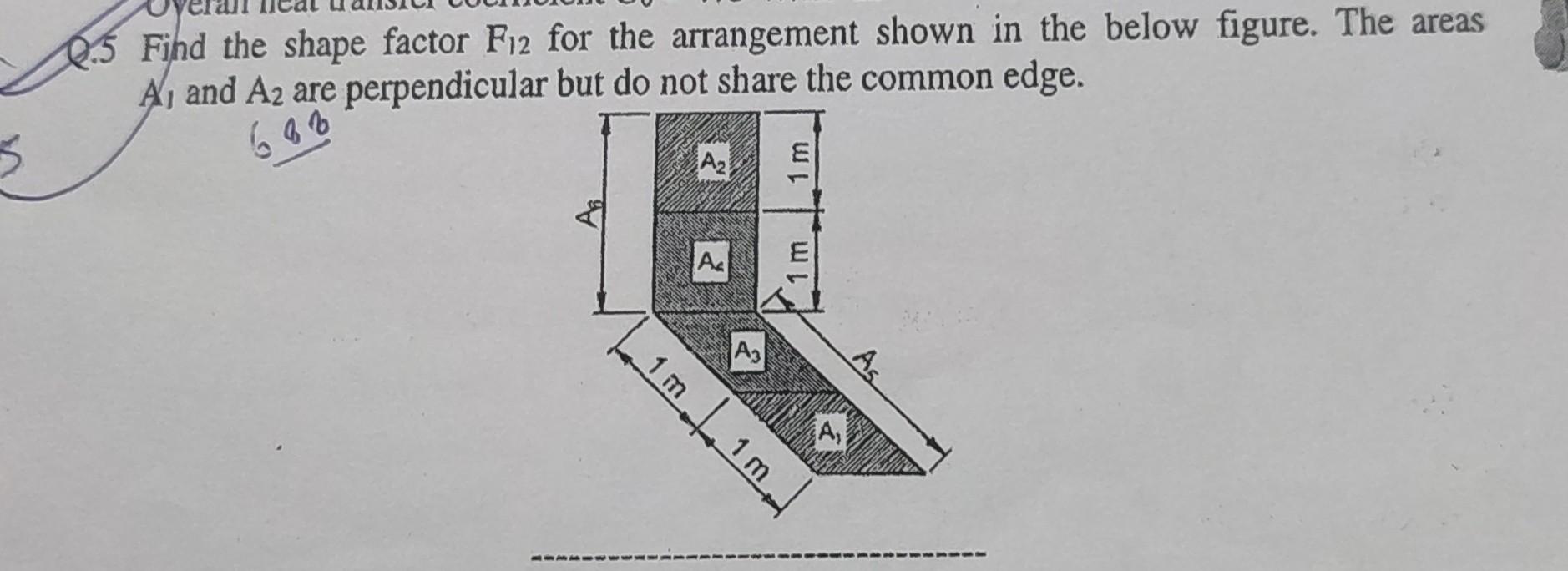 Solved 5 Find the shape factor F12 for the arrangement shown | Chegg.com