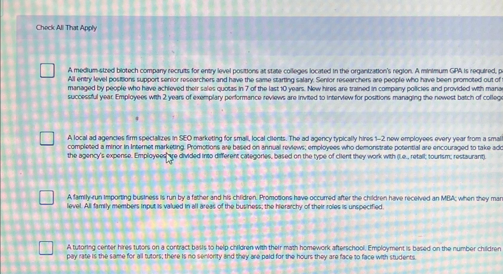 Solved Check All That ApplyA medium-sized blotech company | Chegg.com