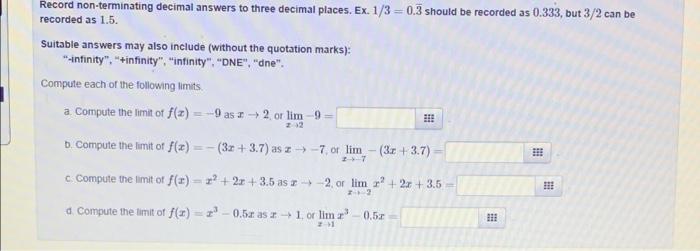 Solved Record non-terminating decimal answers to three | Chegg.com