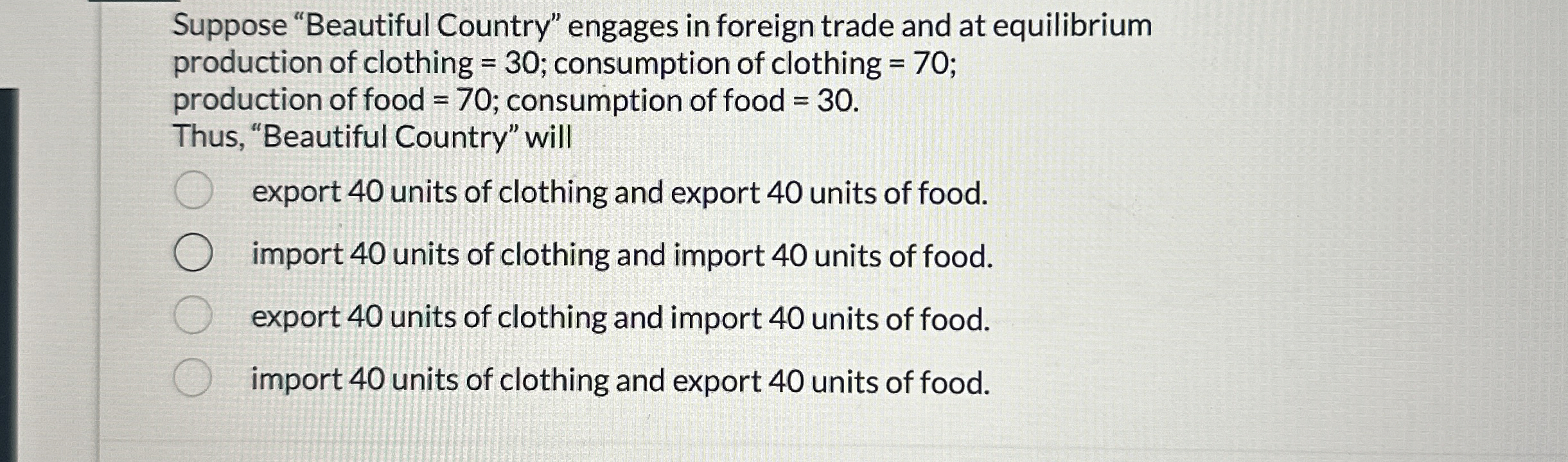 Solved Suppose "Beautiful Country" engages in foreign trade | Chegg.com