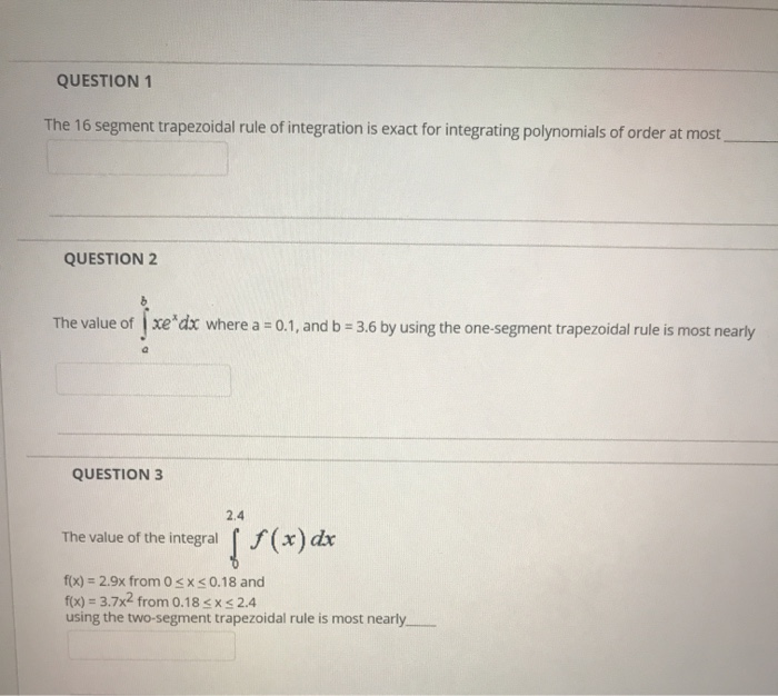 Solved QUESTION 1 The 16 segment trapezoidal rule of | Chegg.com