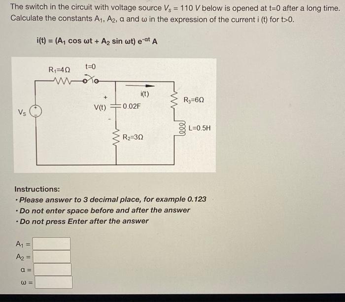 Solved The switch in the circuit with voltage source Vs=110 | Chegg.com