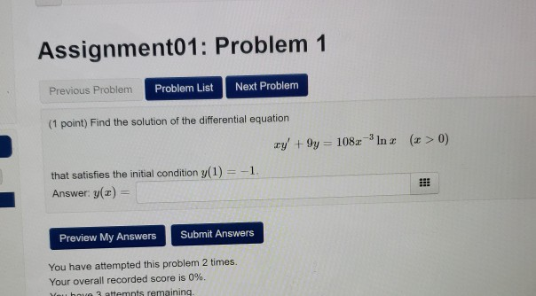 Solved Assignment01: Problem 1 Previous Problem Problem List | Chegg.com