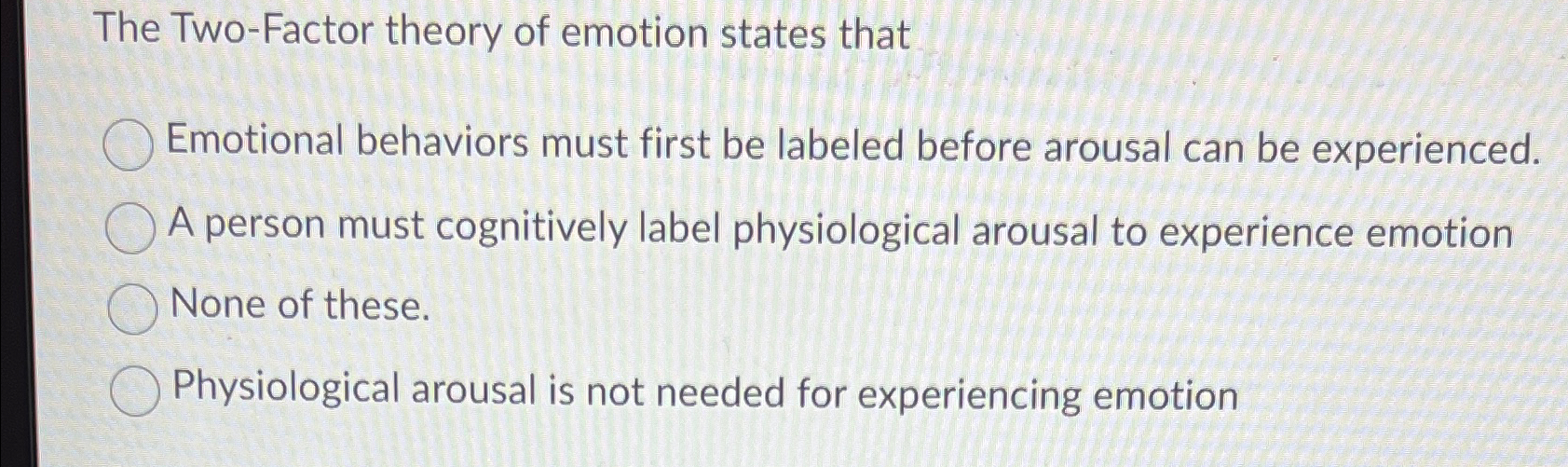 Solved The Two-Factor theory of emotion states thatEmotional | Chegg.com