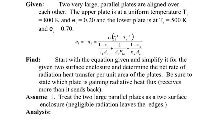 Solved Given: Two very large, parallel plates are aligned | Chegg.com