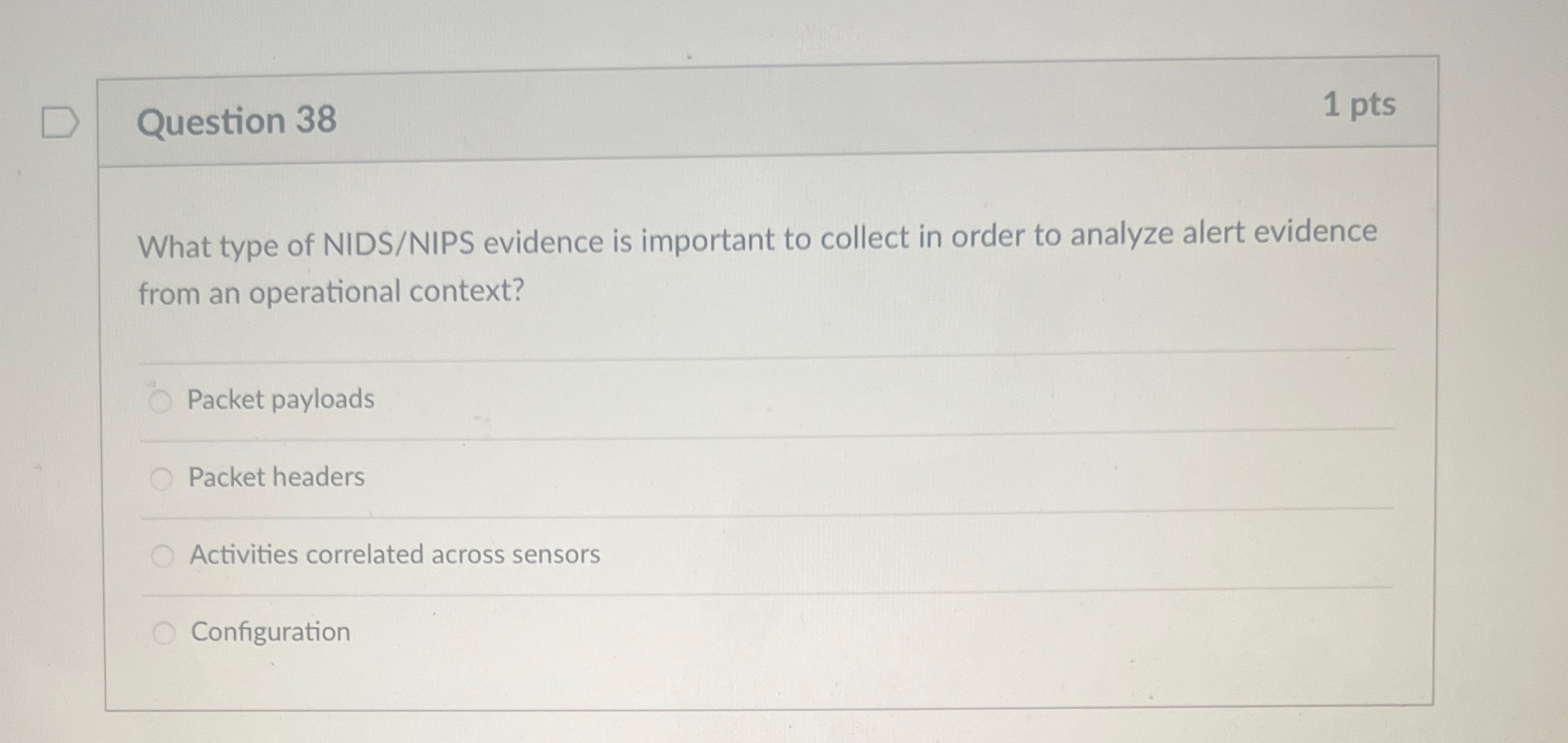 Solved Question 381 ﻿ptsWhat type of NIDS/NIPS evidence is | Chegg.com