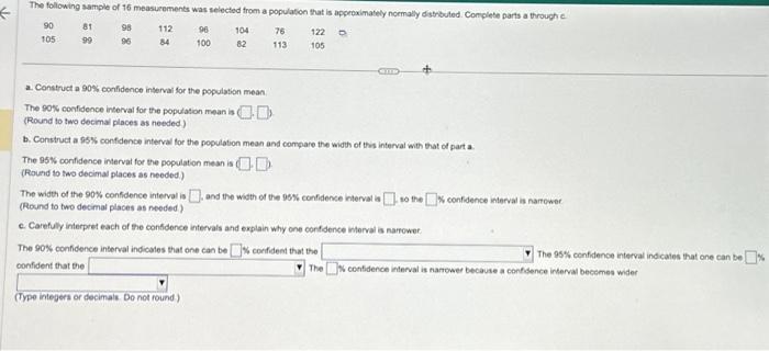 Solved a. Construct a 90% confidence inserval for the | Chegg.com