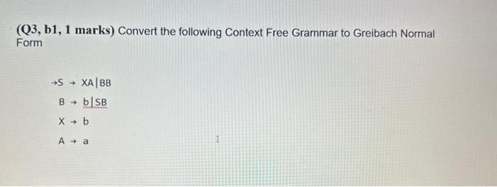 Solved (Q3, b1, 1 marks) Convert the following Context Free | Chegg.com