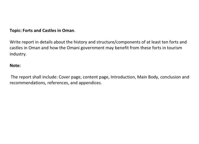 Solved Topic: Forts and Castles in Oman. Write report in | Chegg.com