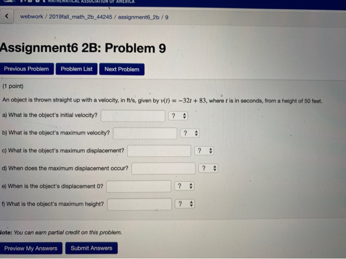 Solved UU MAINEMATICAL ASSOCIATION UF AMERICA