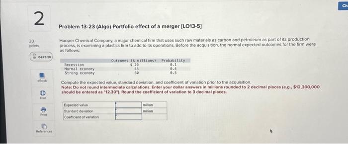 Solved Problem 13-23 (Algo) Portfolio effect of a merger | Chegg.com