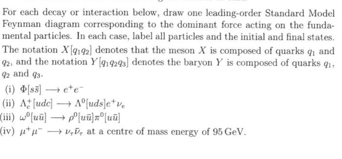 Solved For each decay or interaction below, draw one | Chegg.com