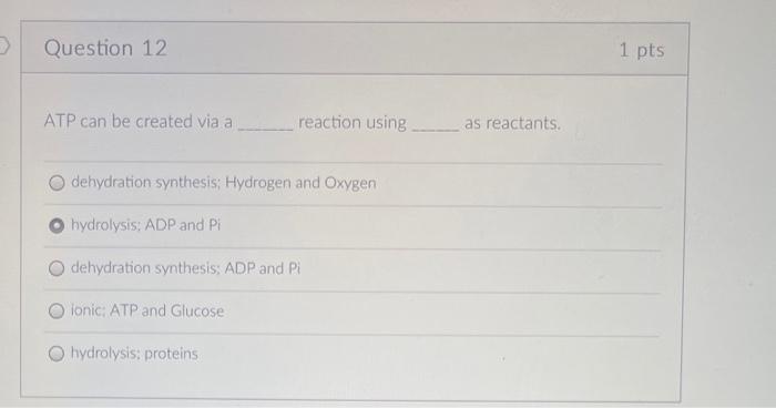 Solved ATP can be created via a reaction using as reactants. | Chegg.com