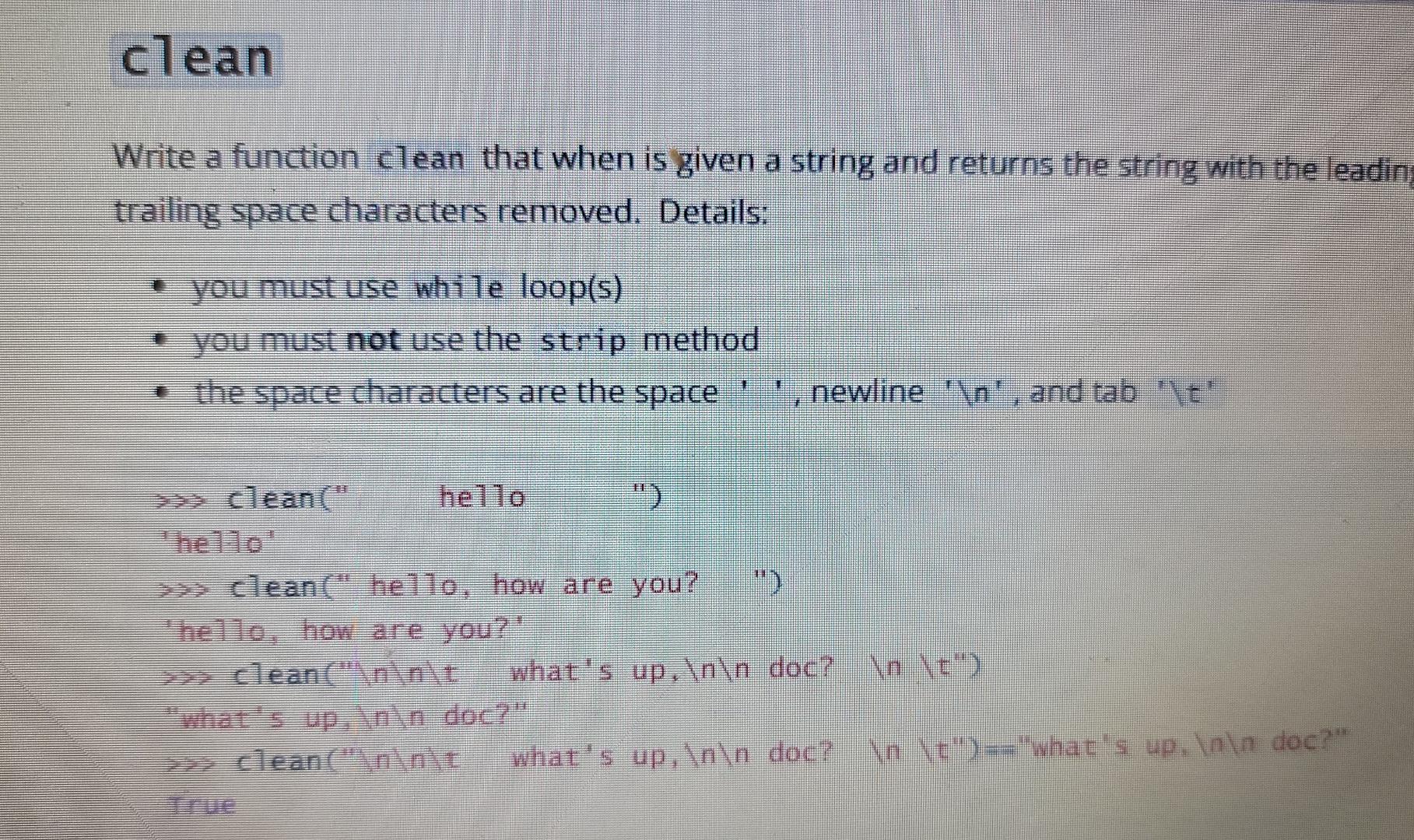 Solved clean Write a function clean that when is given a | Chegg.com