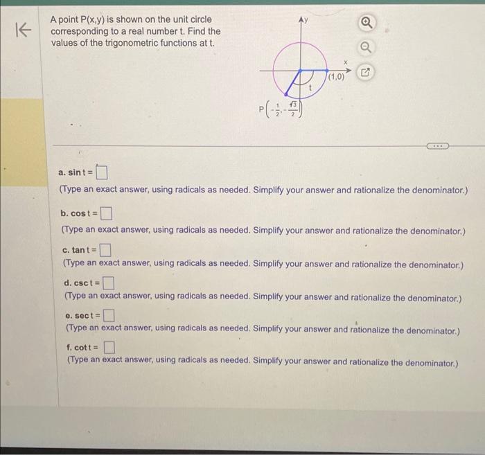 Solved A point P(x,y) is shown on the unit circle | Chegg.com