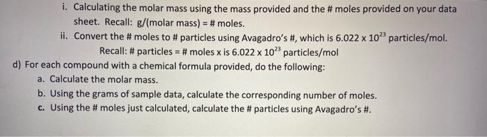 Solved i. Calculating the molar mass using the mass provided | Chegg.com