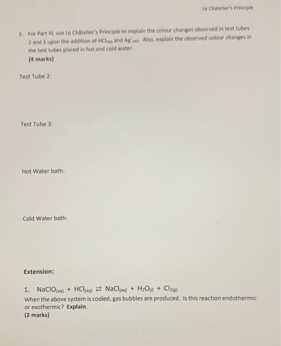 Solved te Chatelier's Principle 3. For Part It, use Le | Chegg.com