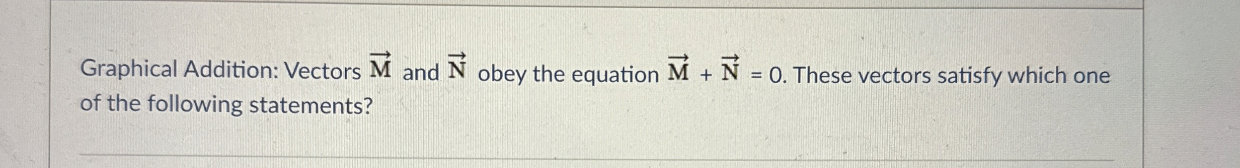 Solved Graphical Addition: Vectors vec(M) ﻿and vec(N) ﻿obey | Chegg.com