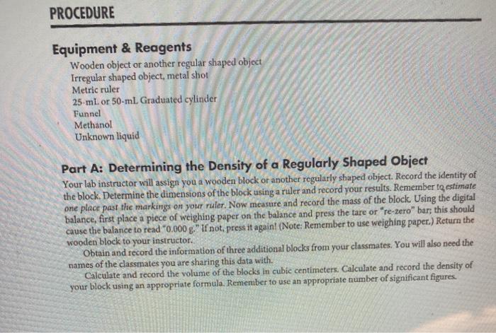 A. Density of a Regular Shaped Object Identity of | Chegg.com