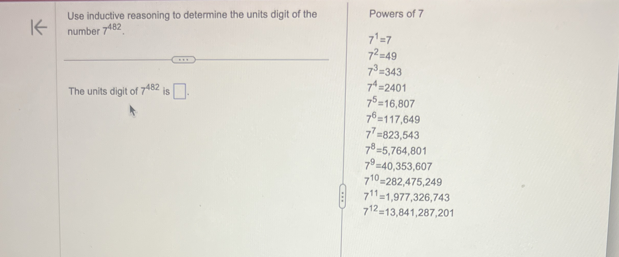 Solved Use inductive reasoning to determine the units digit | Chegg.com