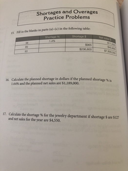 Solved Shortages and Overages Practice Problems 15. Fill in | Chegg.com