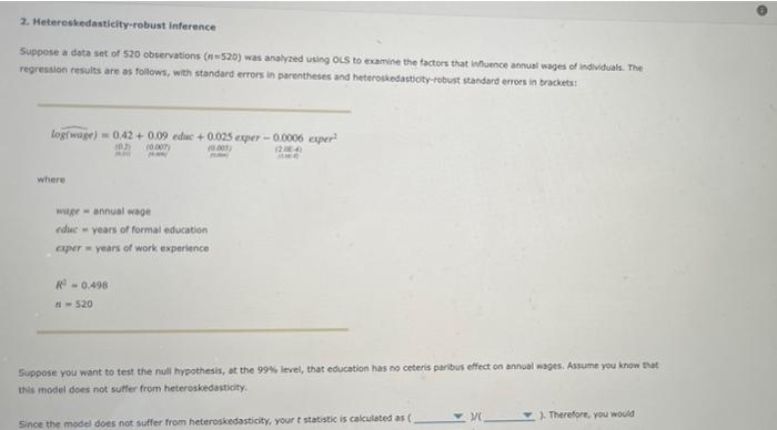 Solved 2. Heteroskedasticity-robust inference Suppose a data | Chegg.com