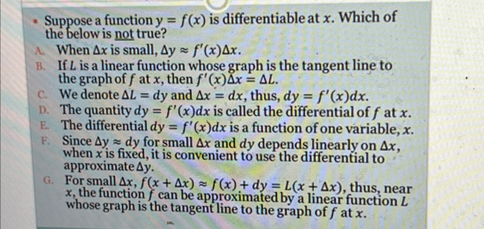 Solved Suppose a function y=f(x) ﻿is differentiable at x. | Chegg.com