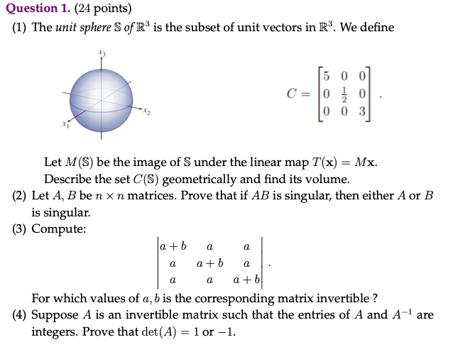 Solved Question 1. (24 ﻿points)(1) ﻿The unit sphere S ﻿of R3 | Chegg.com
