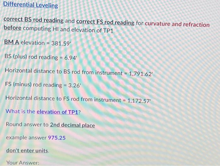 Solved correct BS rod reading and correct FS rod reading for | Chegg.com