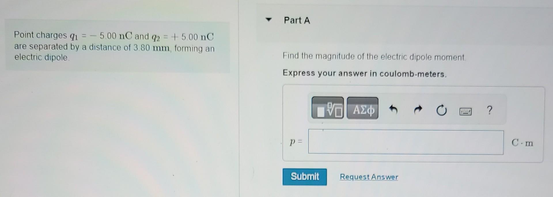 Solved Point charges q1=−5.00nC and q2=+5.00nC are separated | Chegg.com