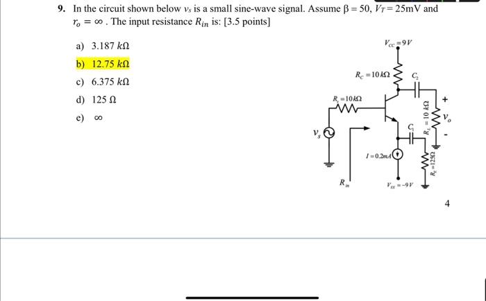 Solved 9. In the circuit shown below vs is a small sine-wave | Chegg.com