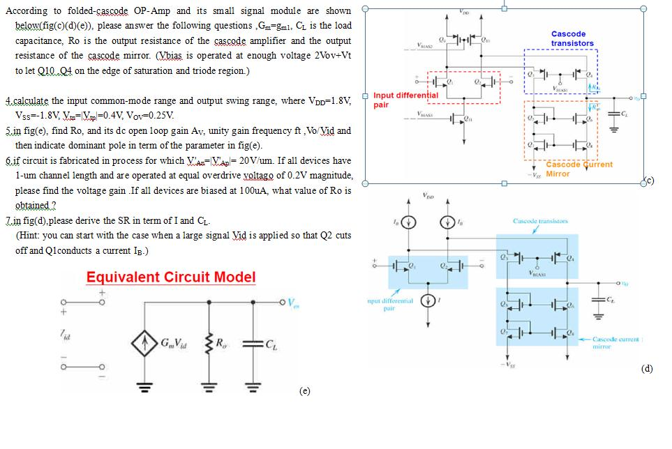 According to folded-cascode OP-Amp and its small | Chegg.com