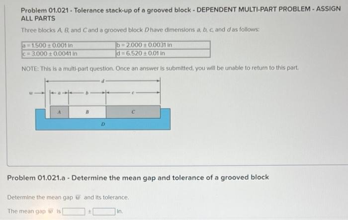 Solved Problem 01.021- Tolerance stack-up of a grooved block | Chegg.com