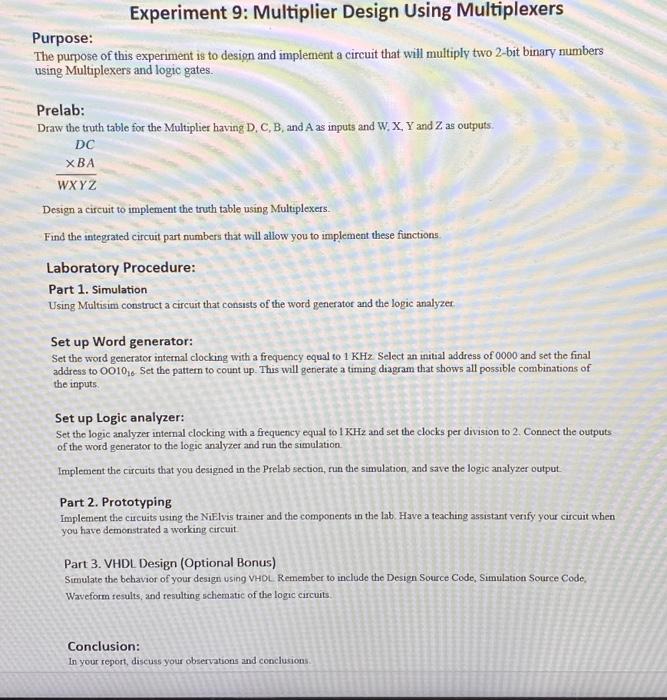 Solved Purpose: The purpose of this experiment is to design | Chegg.com