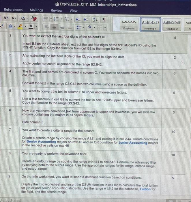 Solved w Exp19_Excel_Ch11_ML1_Internships Instructions | Chegg.com