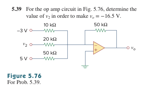 Solved 5.39 ﻿For the op amp circuit in Fig. 5.76, ﻿determine | Chegg.com