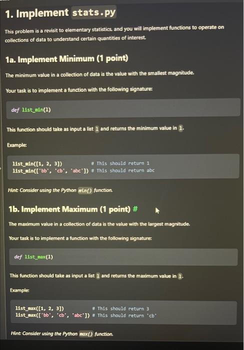 Solved 1. Implement stats.py This problem is a revisit to | Chegg.com