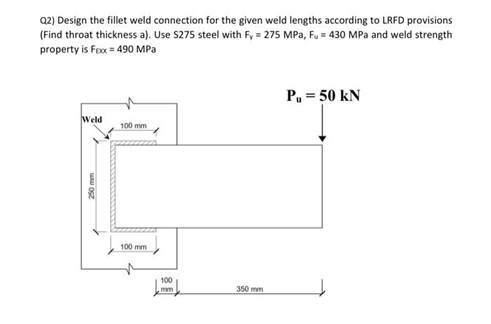 Q2) Design the fillet weld connection for the given | Chegg.com