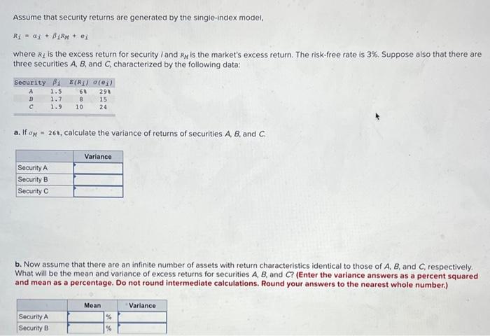 Solved Assume that security returns are generated by the | Chegg.com