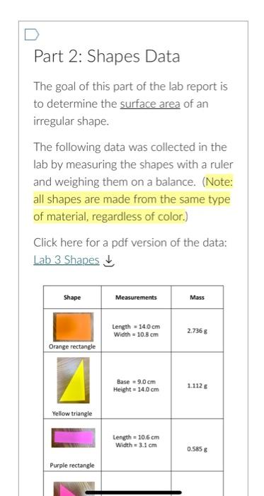 Solved \begin{tabular}{|c|c|c|} \hline Shape & Measurements | Chegg.com