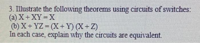Solved 3. Illustrate the following theorems using circuits | Chegg.com