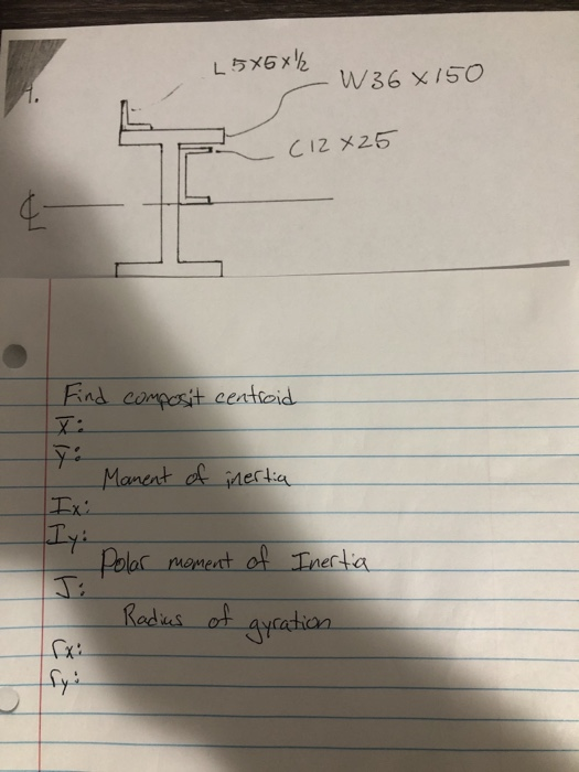 Solved L5X6X2 W36x150 CI2X25 Find composit centroid Mament | Chegg.com