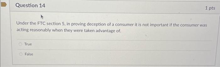 Solved Under the FTC section 5 , in proving deception of a | Chegg.com